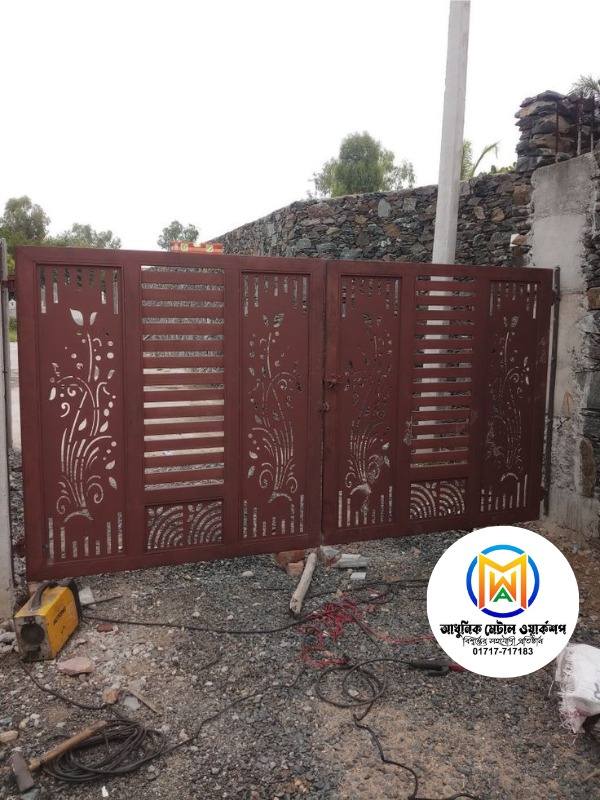 MS Boundary Main Gate with Laser-Cut Design - Powder-Coated Finish ...