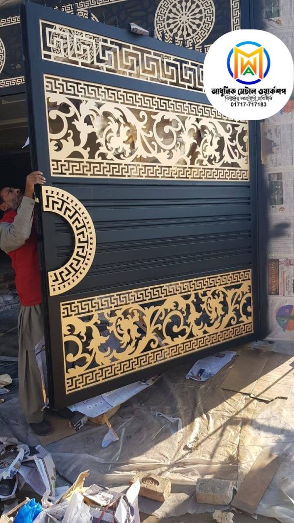 MS Boundary Main Gate with Laser-Cut Design - Powder-Coated Finish ...