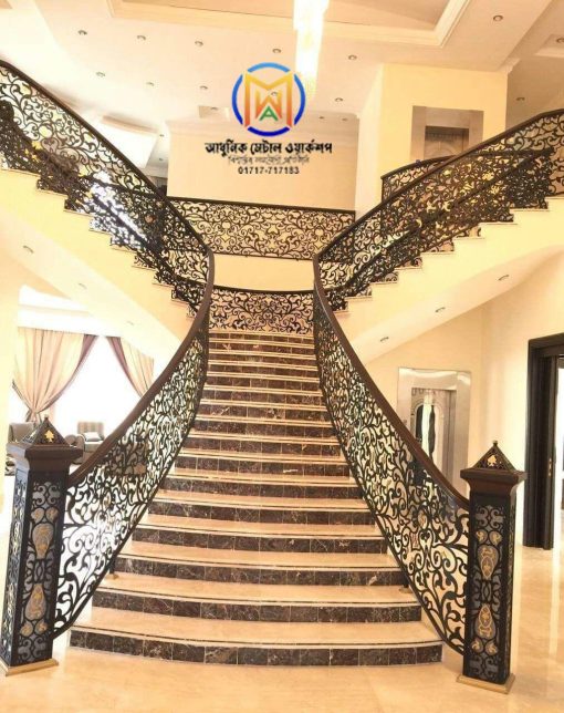 Modern Laser-Cut MS Stair Railing Design 008 – Adhunik Metal Works