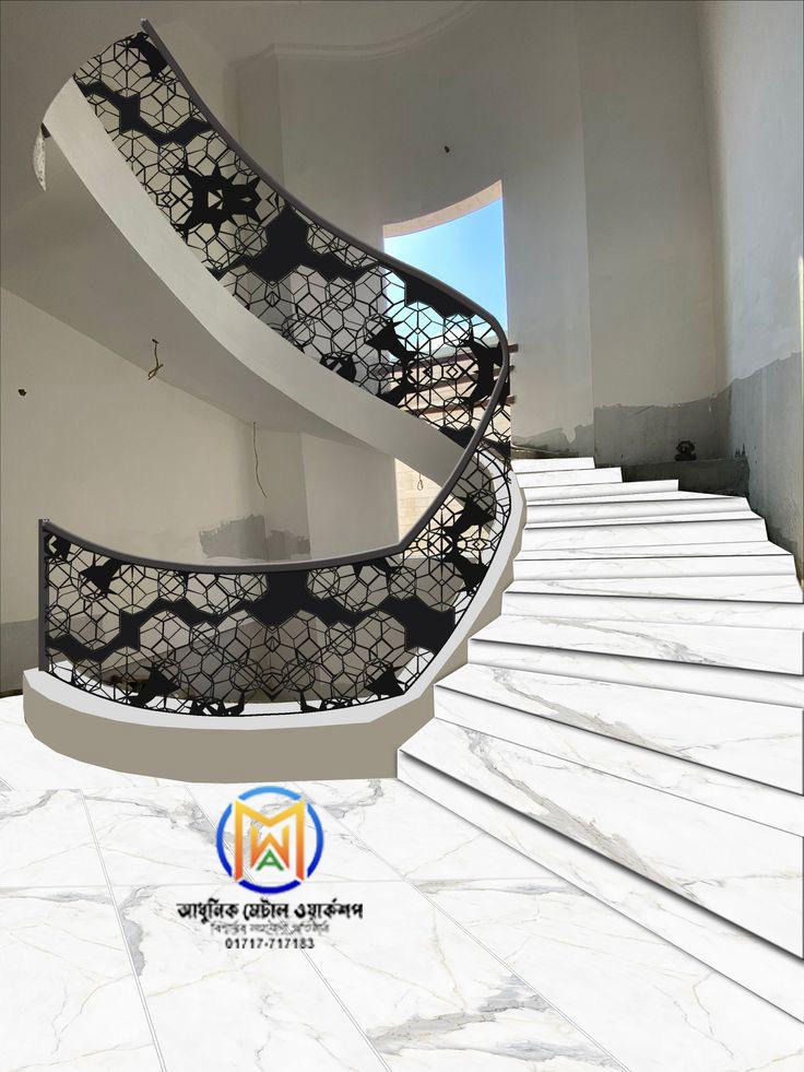 Modern Laser-Cut MS Stair Railing Design 012 – Adhunik Metal Works