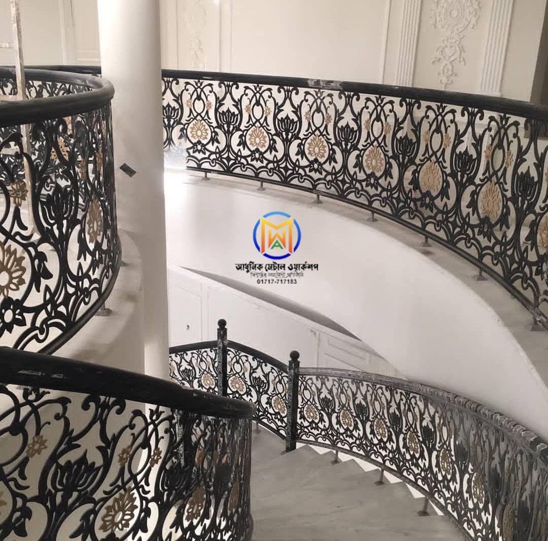 Modern Laser-Cut MS Stair Railing Design 024 – Adhunik Metal Works