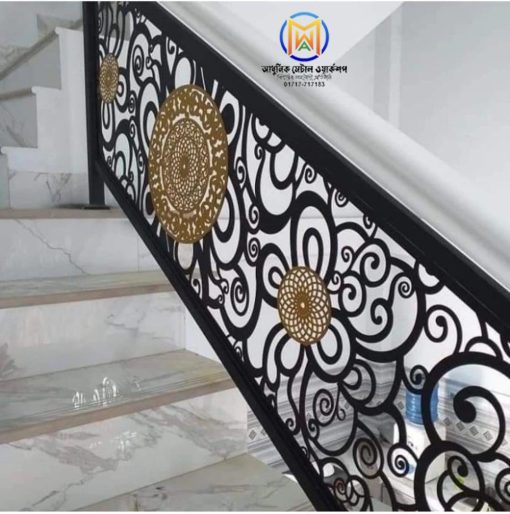 Modern Laser-Cut MS Stair Railing Design 027 – Adhunik Metal Works